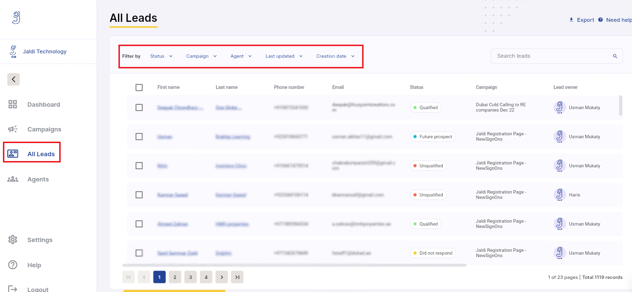How to use the Jaldi 'All leads' section - Jaldi Tech