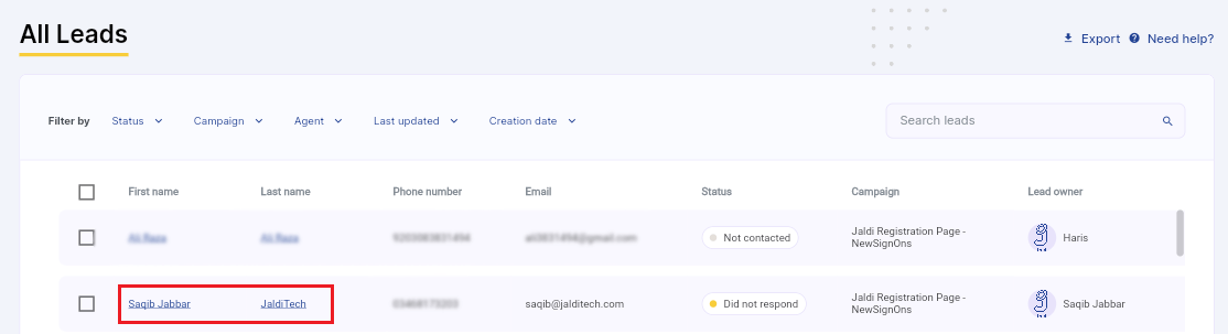 How to use the Jaldi 'All leads' section - Jaldi Tech